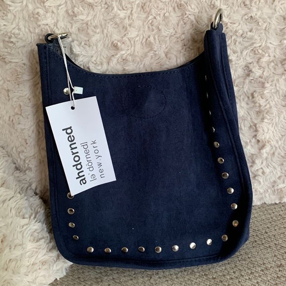 Bags | Ahdorned Mini Vegan Suede Studded Messenger | Poshmark